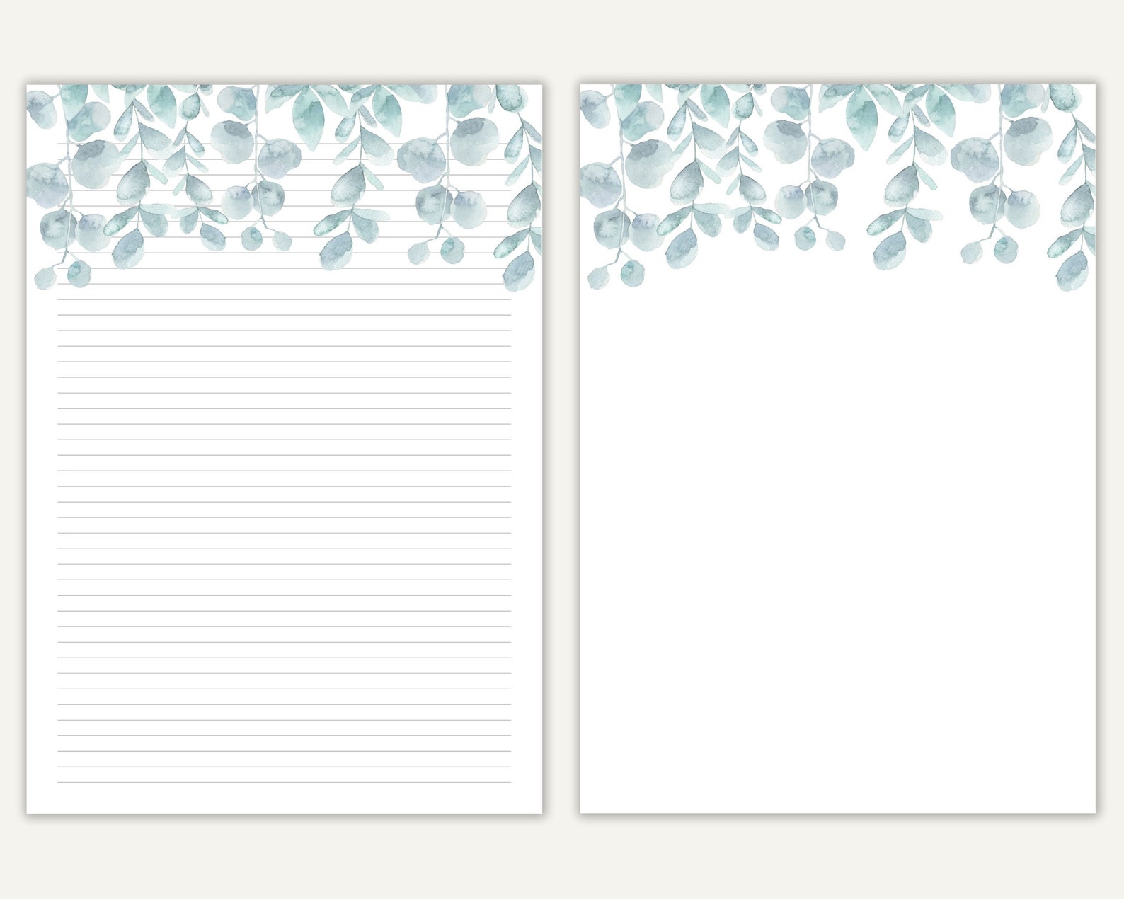 Blue Leaves Printable Stationary Printable Writing Paper | Etsy