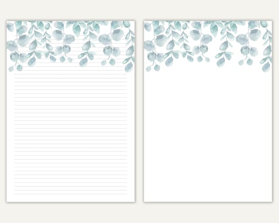 Blue Leaves Printable Stationary Printable Writing Paper | Etsy