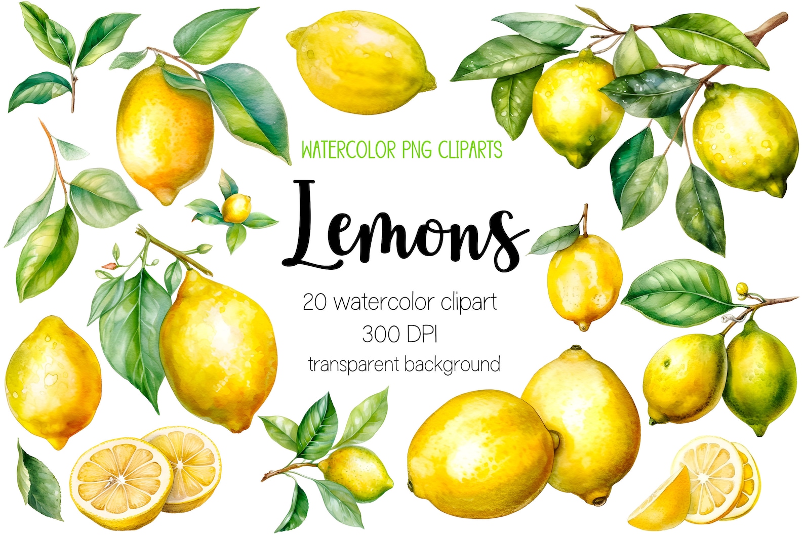 Watercolor Lemon Cliparts Lemon Clipart Lemon Png Fruit - Etsy