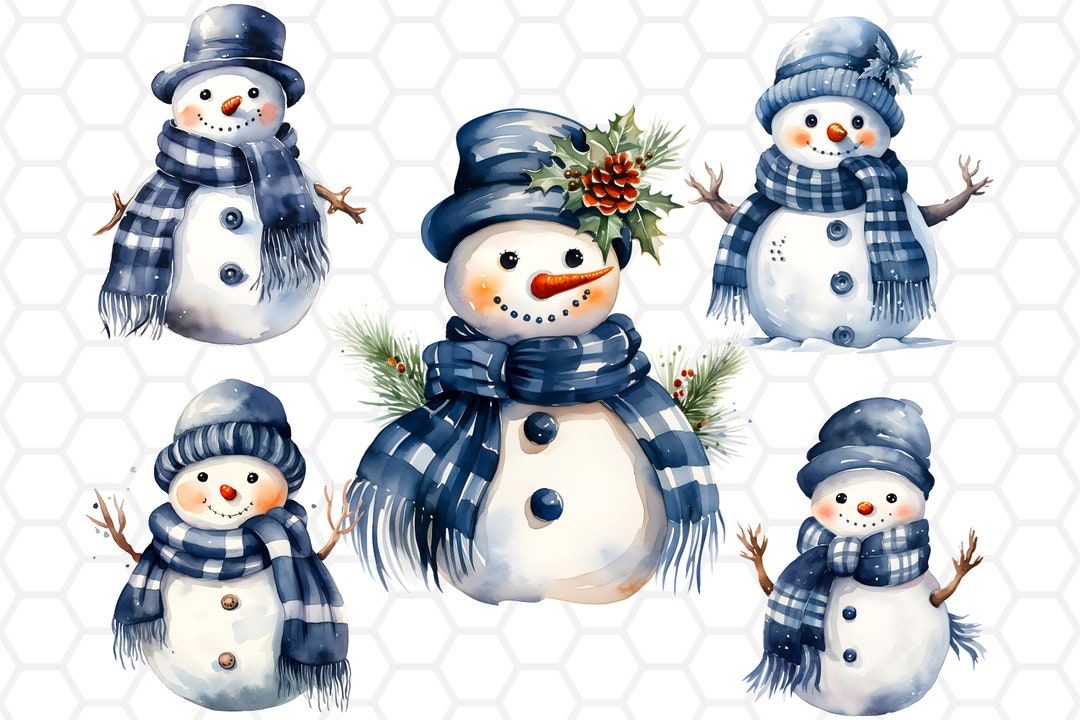 Watercolor Snowman Clipart: Winter PNG Set (digital Download) - Etsy