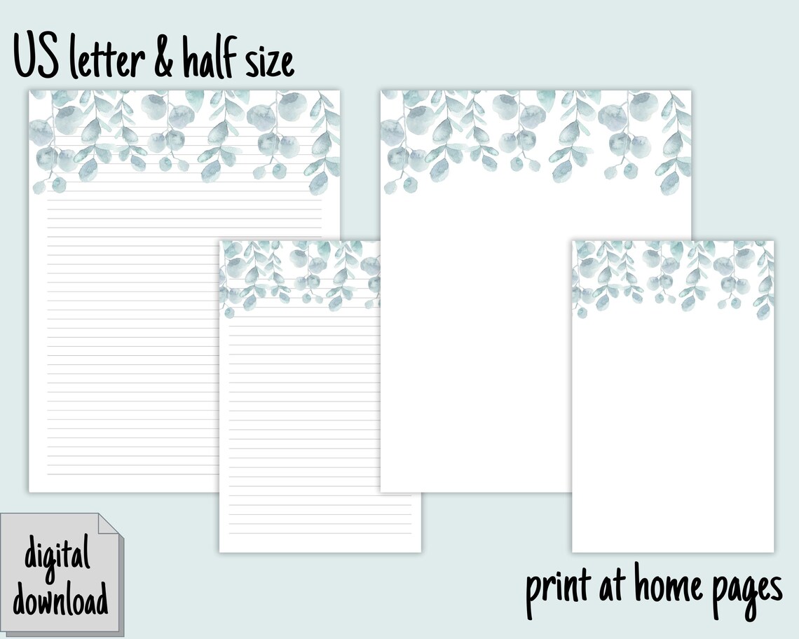 Blue Leaves Printable Stationary Printable Writing Paper - Etsy