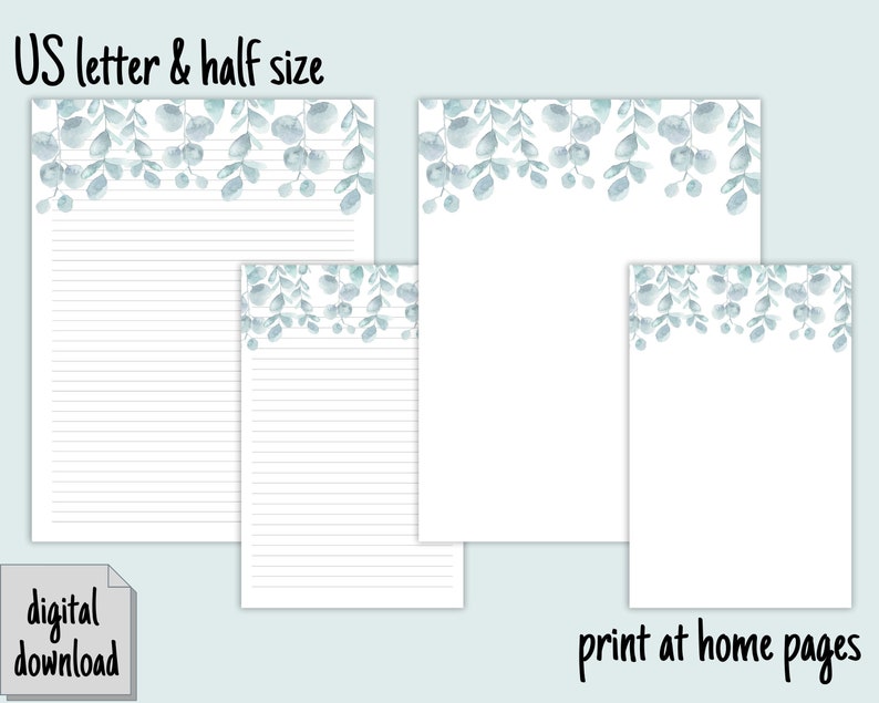 Blue Leaves Printable Stationary Printable Writing Paper - Etsy