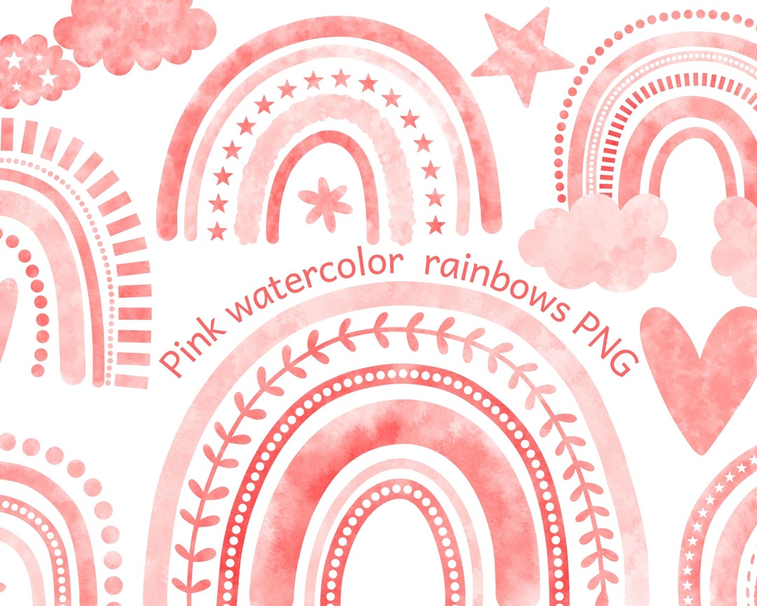 Pink Watercolor Rainbow Clipart, Boho Rainbow Clip Art, Rainbow PNG - Etsy