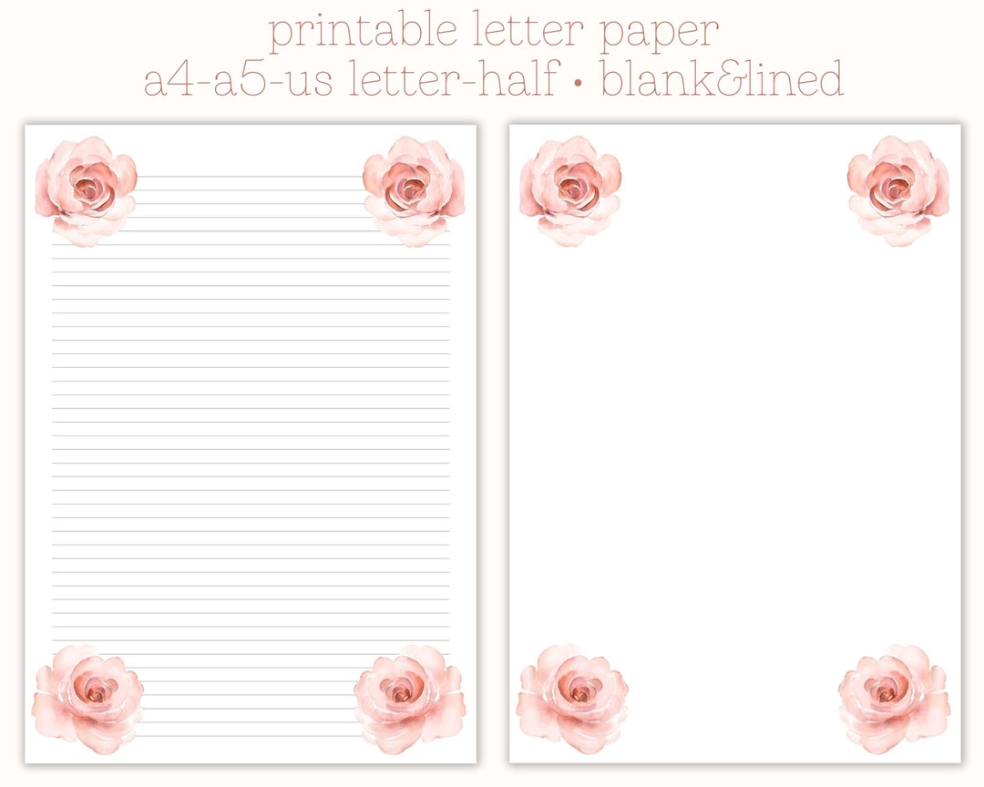 Pink Roses Printable Letter Paper, A5 Planner Inserts, Letter Paper ...