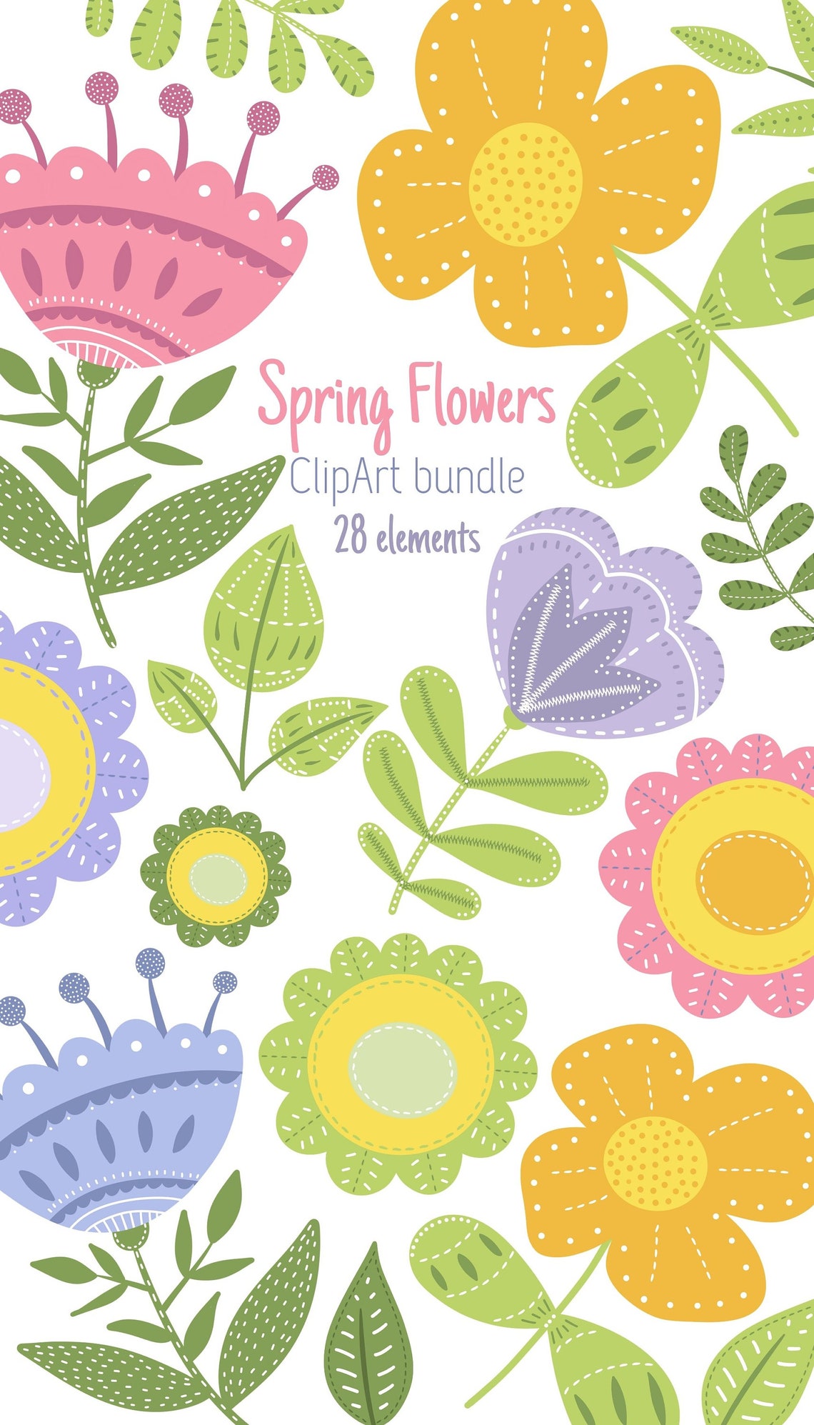 Spring Flower Clipart Bundle: Boho Floral PNG Graphics (28 Elements) - Etsy