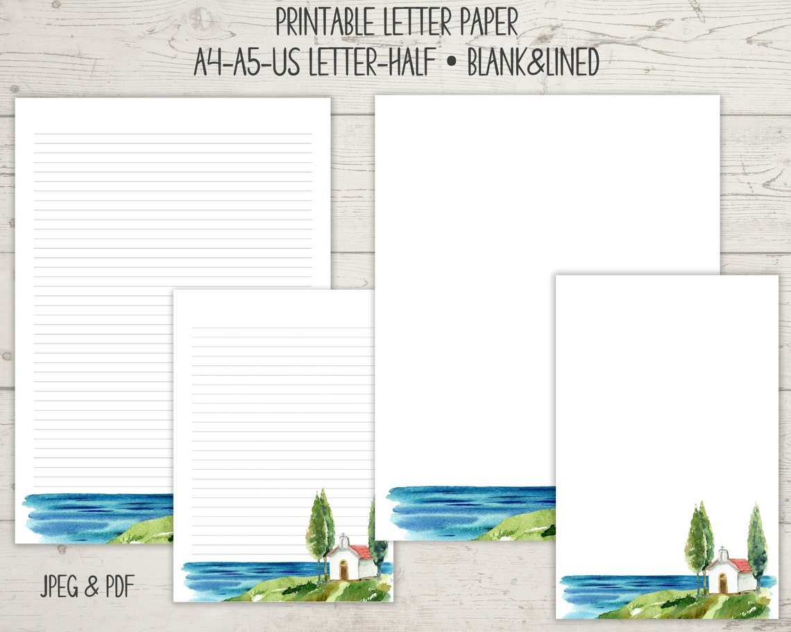 Watercolor Seaside Letter Paper: Lined & Blank (digital Download) - Etsy