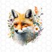 Watercolor Floral Fox Clipart Fox Sublimation Sublimation - Etsy