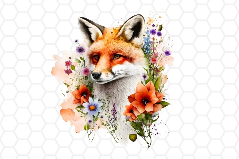 Watercolor Floral Fox Clipart Fox Sublimation Sublimation - Etsy