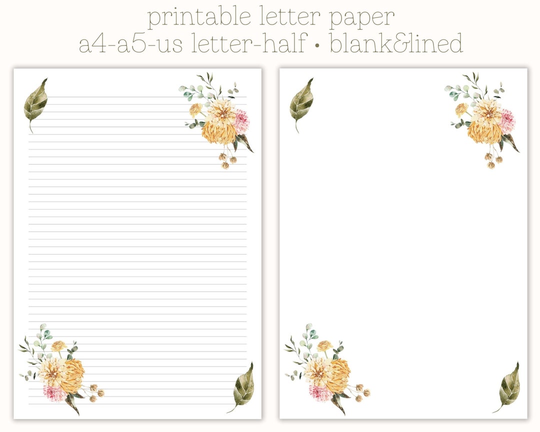 Floral Bouquet Printable Letter Paper, Writing Paper Set, Letter ...