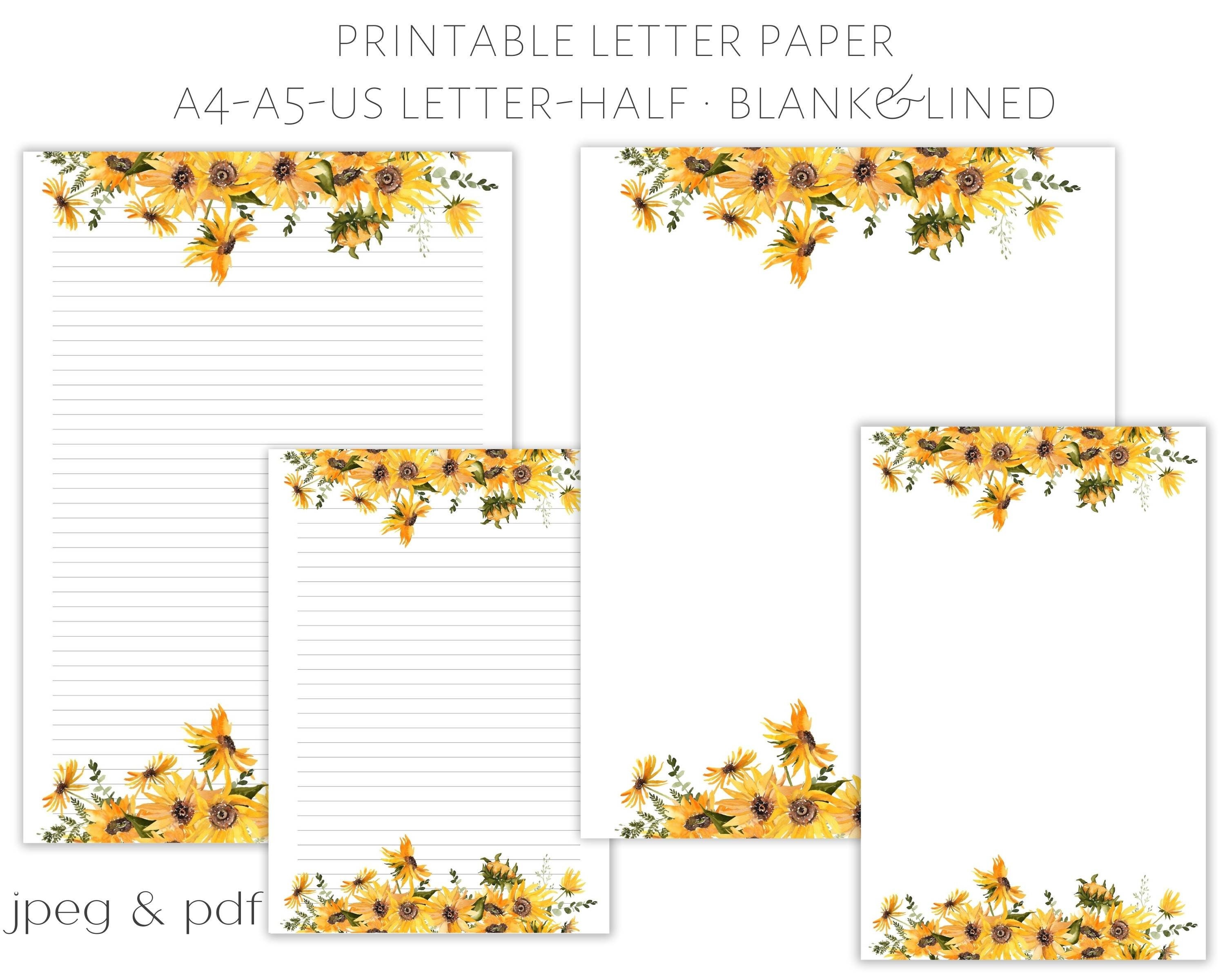 Sunflower Printable Letter Paper: Floral Stationery (digital Download ...