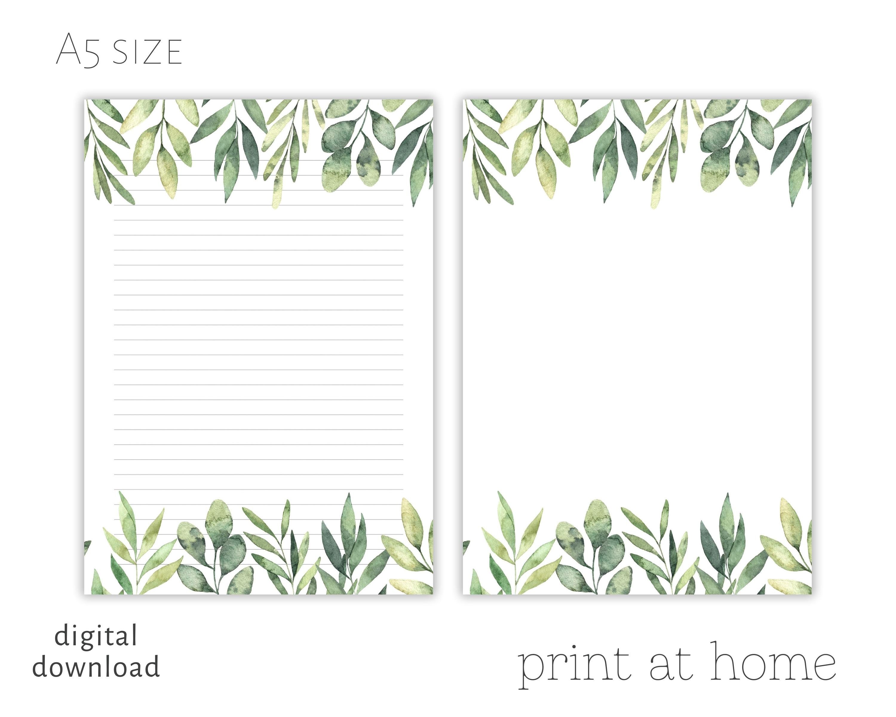 Floral Letter Writing Paper: Green Leaves Stationery (digital Download ...