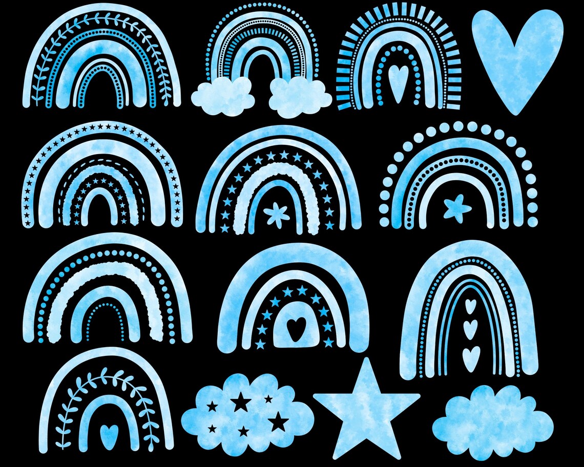 Blue Watercolor Rainbow Clipart Boho Rainbow Clip Art - Etsy