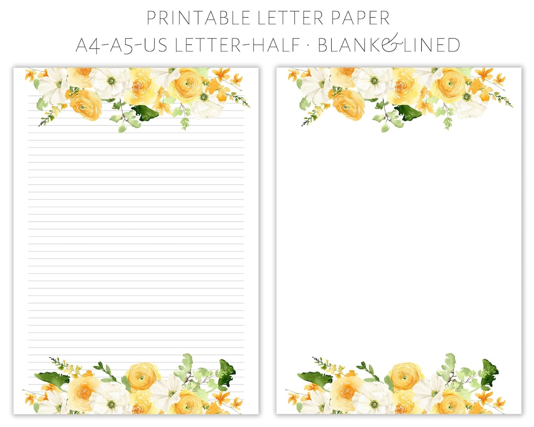 Printable Floral Letter Paper, Letter Writing Paper, Letter Stationery ...