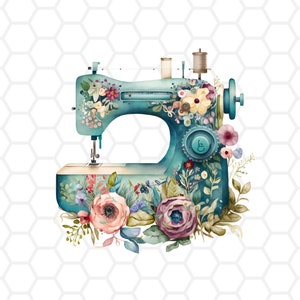 Watercolor Floral Sewing Machine Clipart, Sewing Machine Png ...
