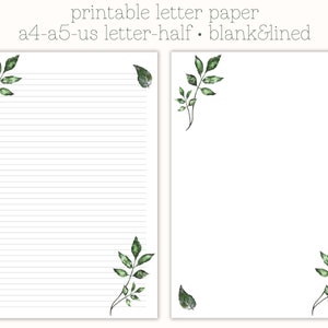 Green Watercolor Leaves Printable Letter Paper Letter Writing - Etsy