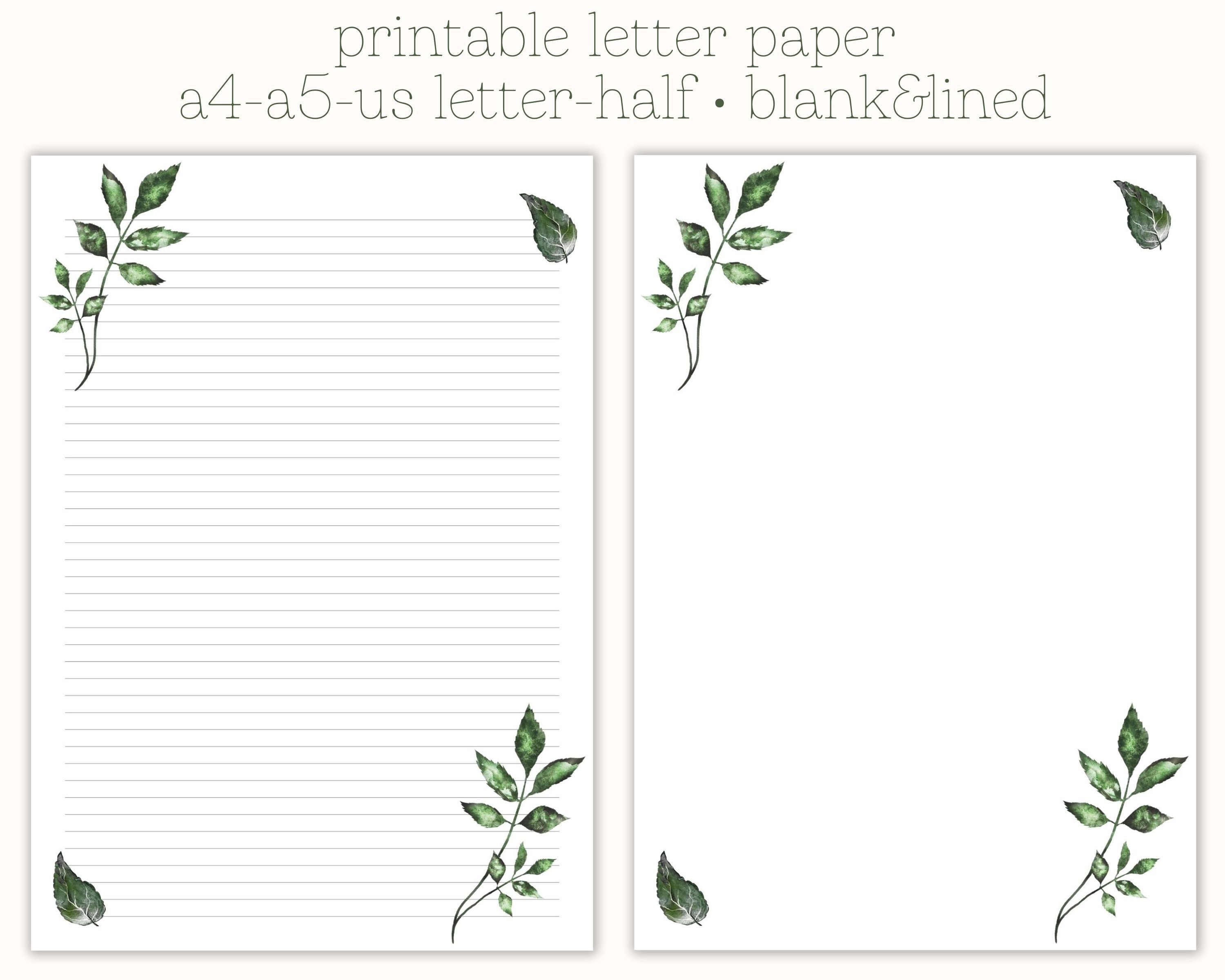 Green Watercolor Leaves Printable Letter Paper Letter Writing | Etsy