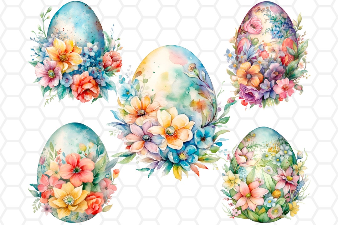 Watercolor Floral Easter Eggs Clipart Bundle, Png Files for Sublimation ...