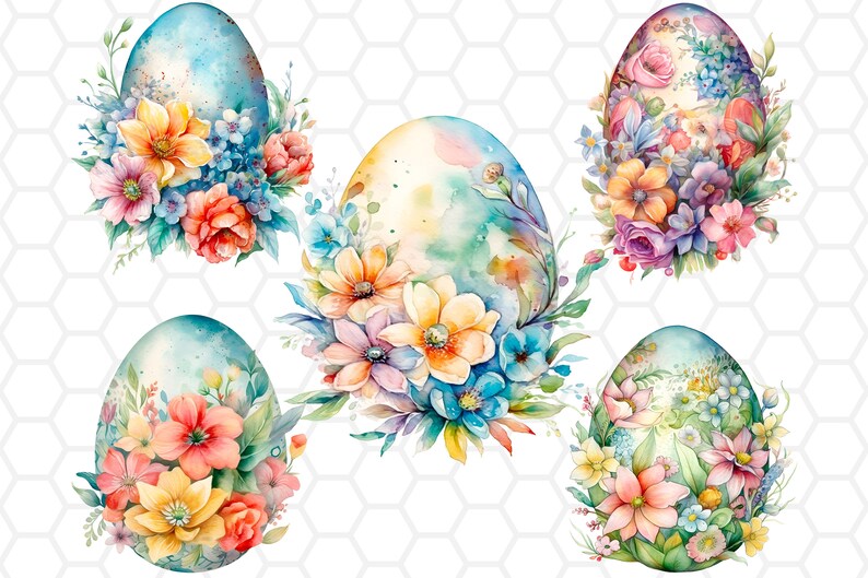 Watercolor Floral Easter Eggs Clipart Bundle Png Files for - Etsy