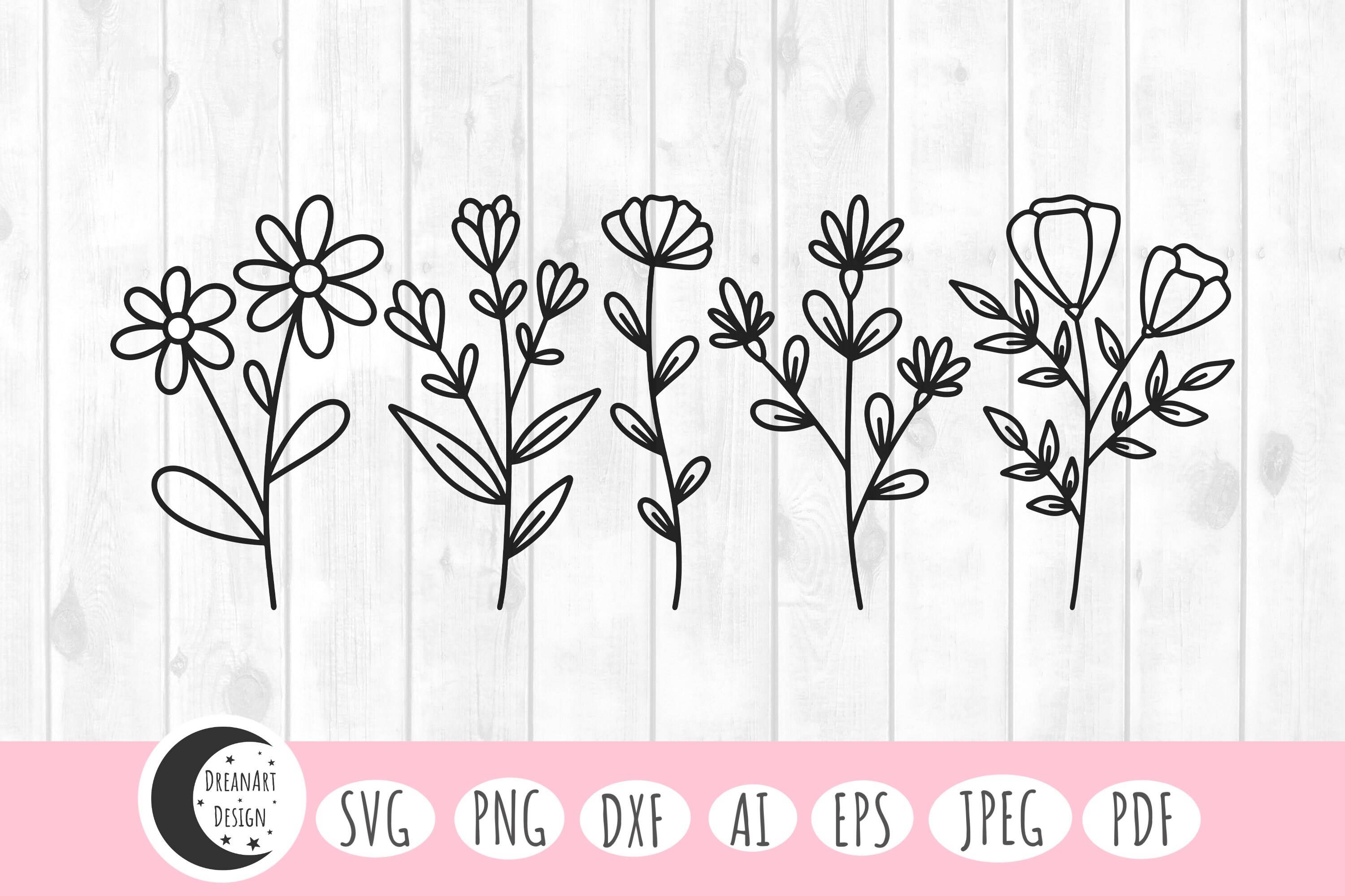 Flower Svg Floral Svg Flower Bouquet Svg Line Flower Svg - Etsy