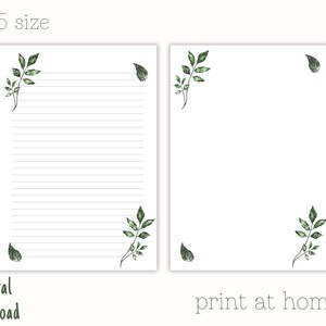 Green Watercolor Leaves Printable Letter Paper Letter Writing - Etsy