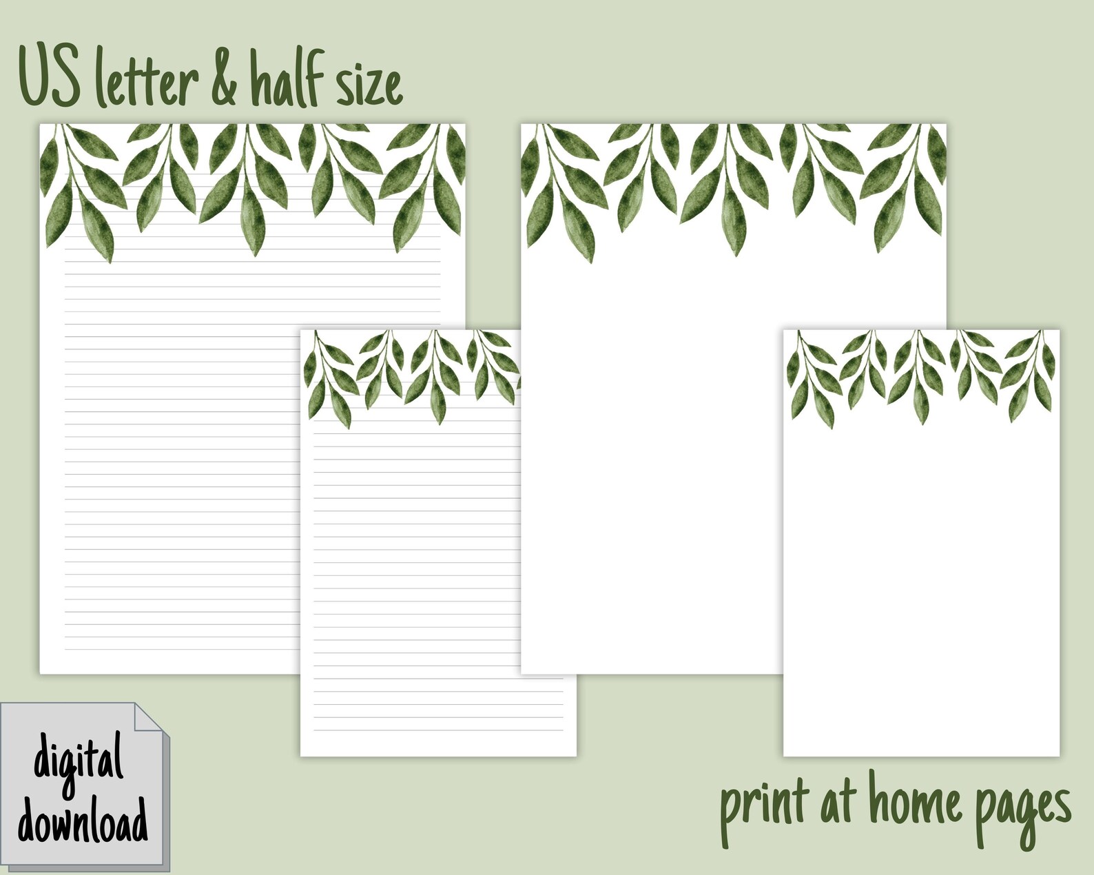 Letter Paper, Printable Note Paper, Letter Writing Set, Writing Sheet ...