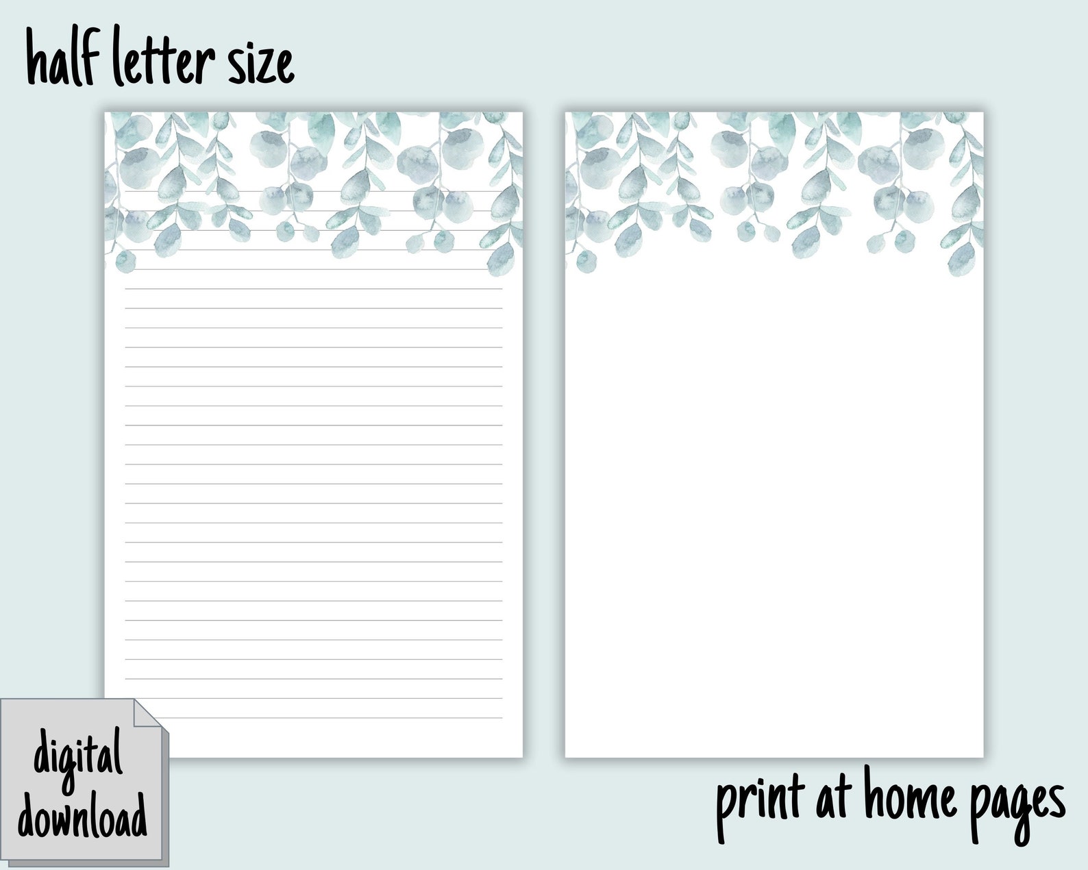 Blue Leaves Printable Stationary, Printable Writing Paper, Printable ...