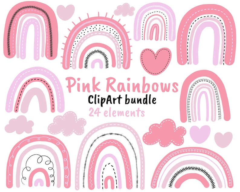 Pink Rainbow Clipart: Boho Design Elements (PNG) - Etsy