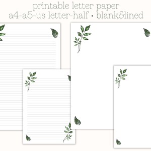 Green Watercolor Leaves Printable Letter Paper Letter Writing - Etsy