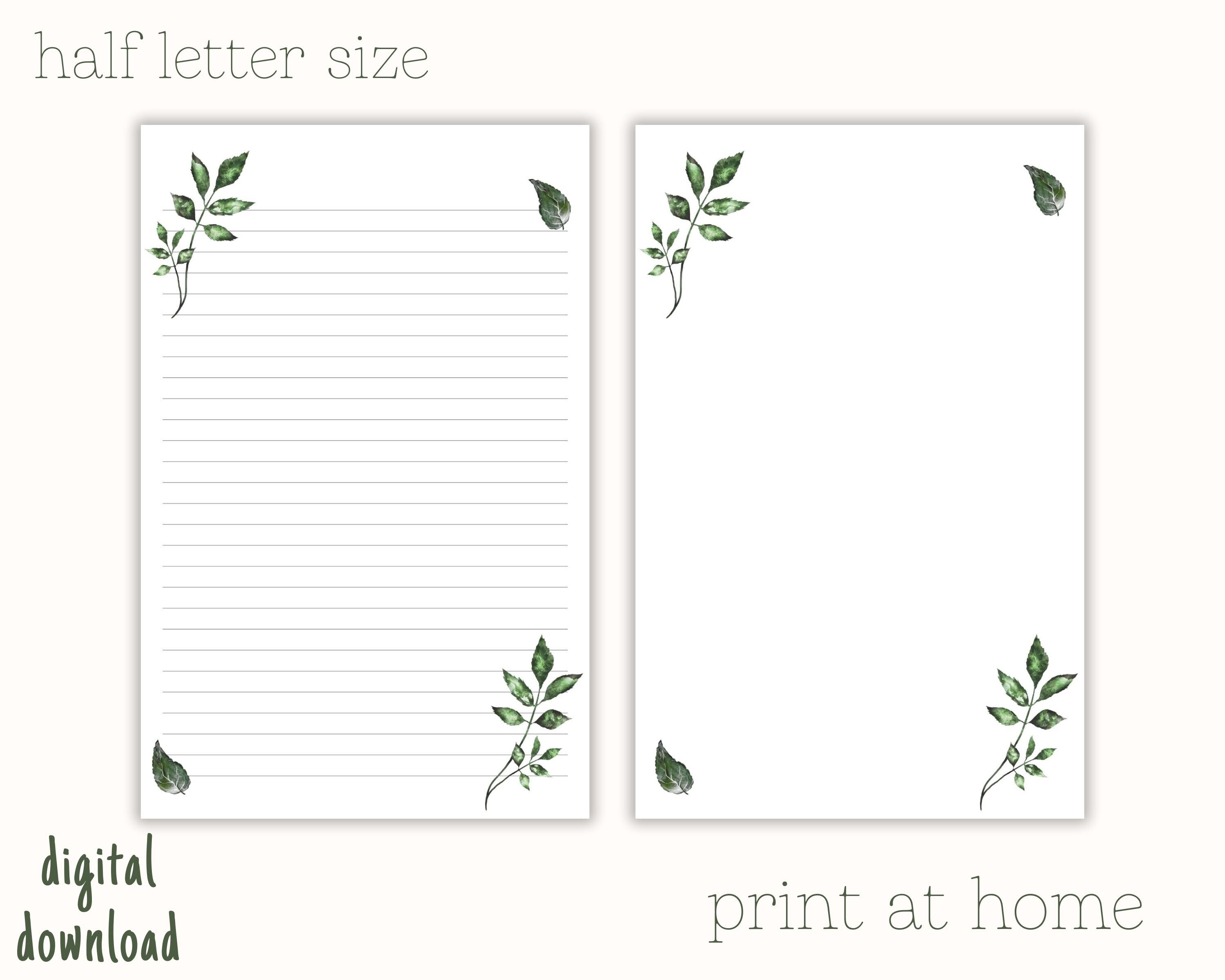 Green Watercolor Leaves Printable Letter Paper Letter Writing | Etsy