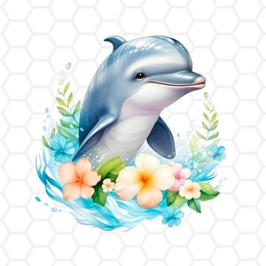 Watercolor Floral Dolphin Clipart Bundle, Png Files for Sublimation ...