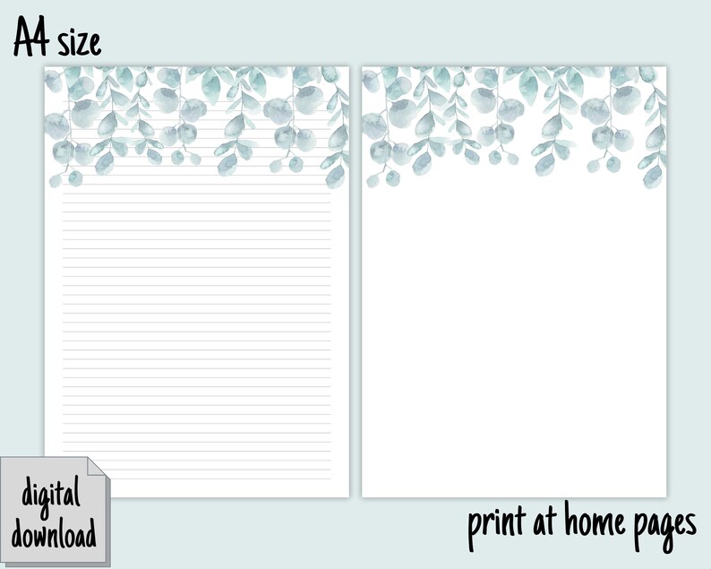 Blue Leaves Printable Stationary Printable Writing Paper | Etsy