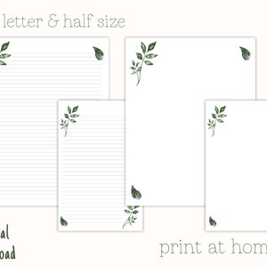 Green Watercolor Leaves Printable Letter Paper, Letter Writing Set ...