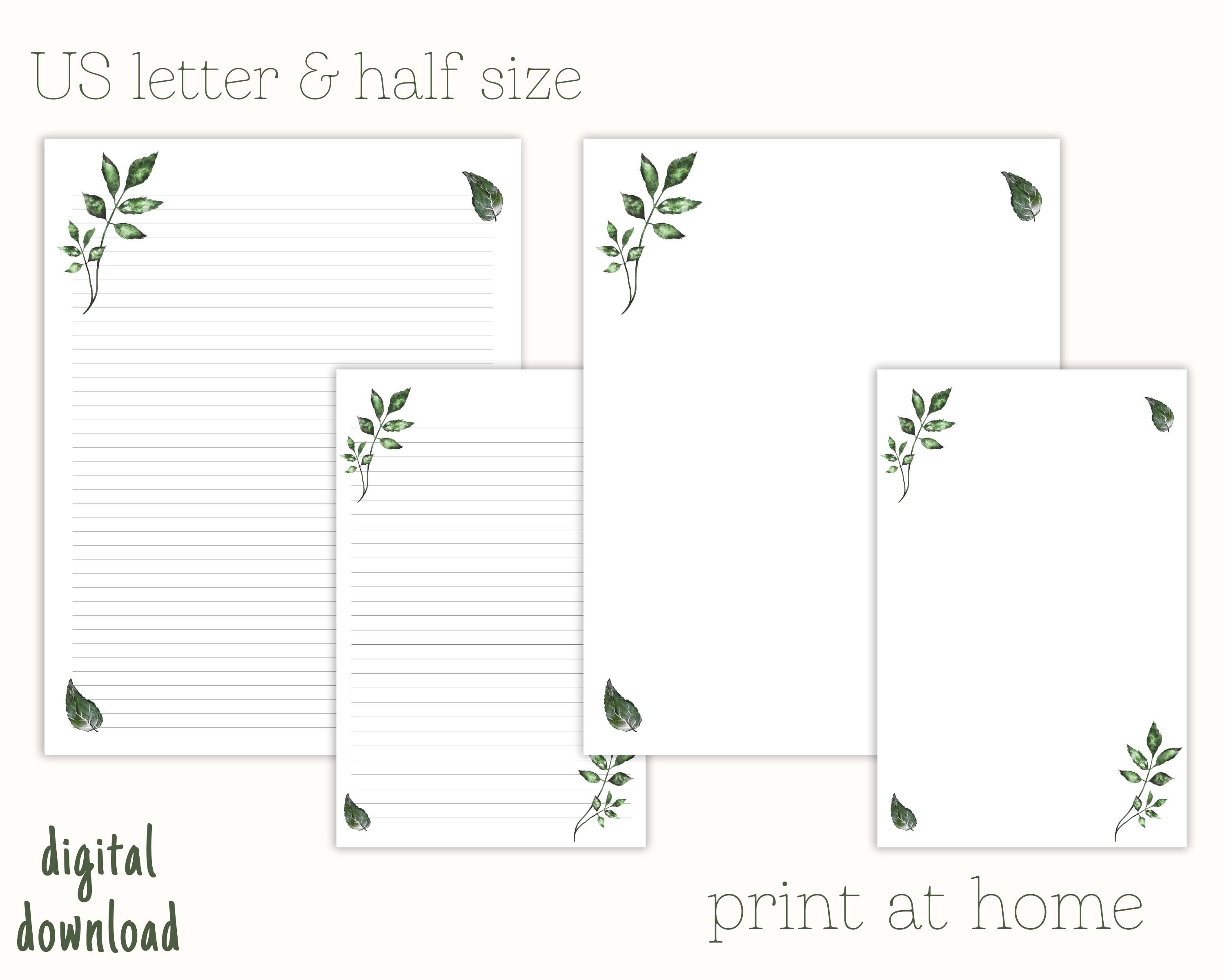 Green Watercolor Leaves Printable Letter Paper Letter Writing | Etsy