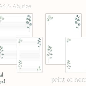 Eucalyptus Printable Letter Paper, Writing Paper, Letter Writing Paper ...