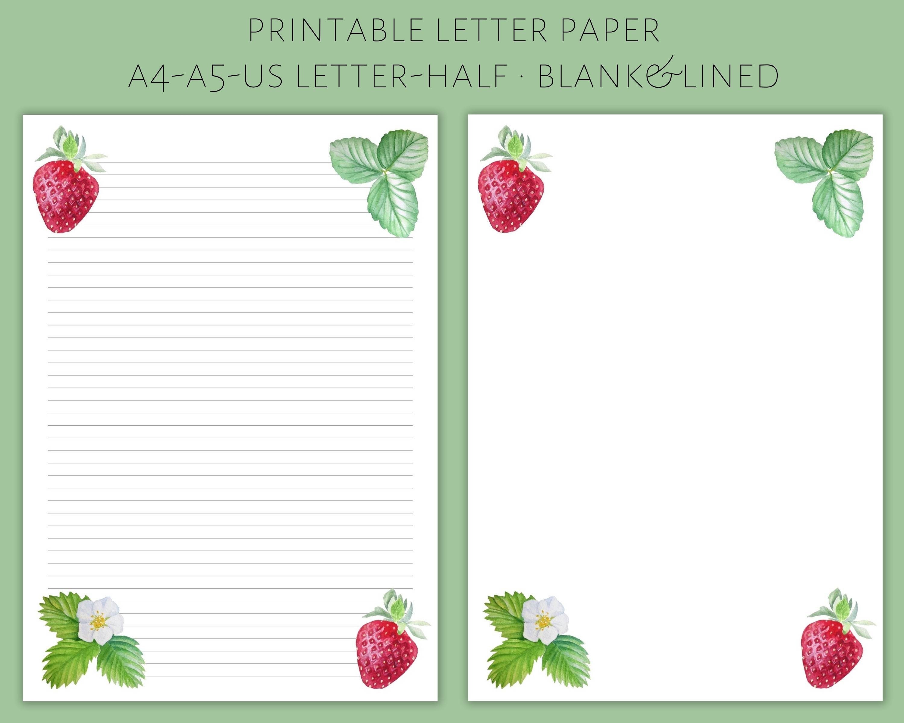 Printable Letter Paper Strawberry Paper Letter Writing | Etsy