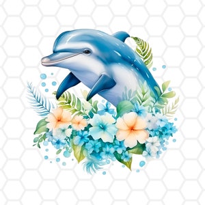 Watercolor Floral Dolphin Clipart Bundle, Png Files for Sublimation ...