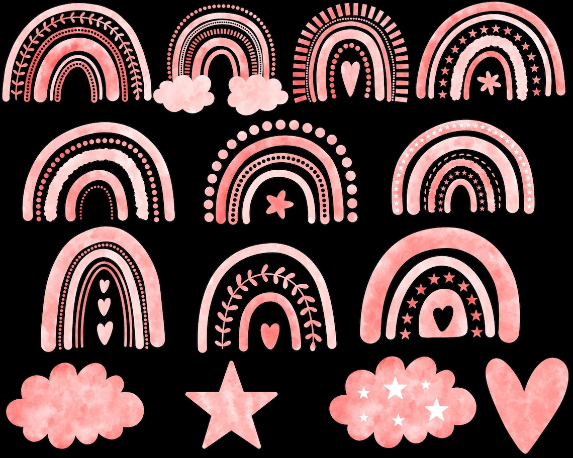 Pink Watercolor Rainbow Clipart Boho Rainbow Clip Art | Etsy