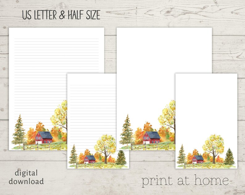 Autumn Landscape Printable Letter Paper: Lined & Blank (digital ...