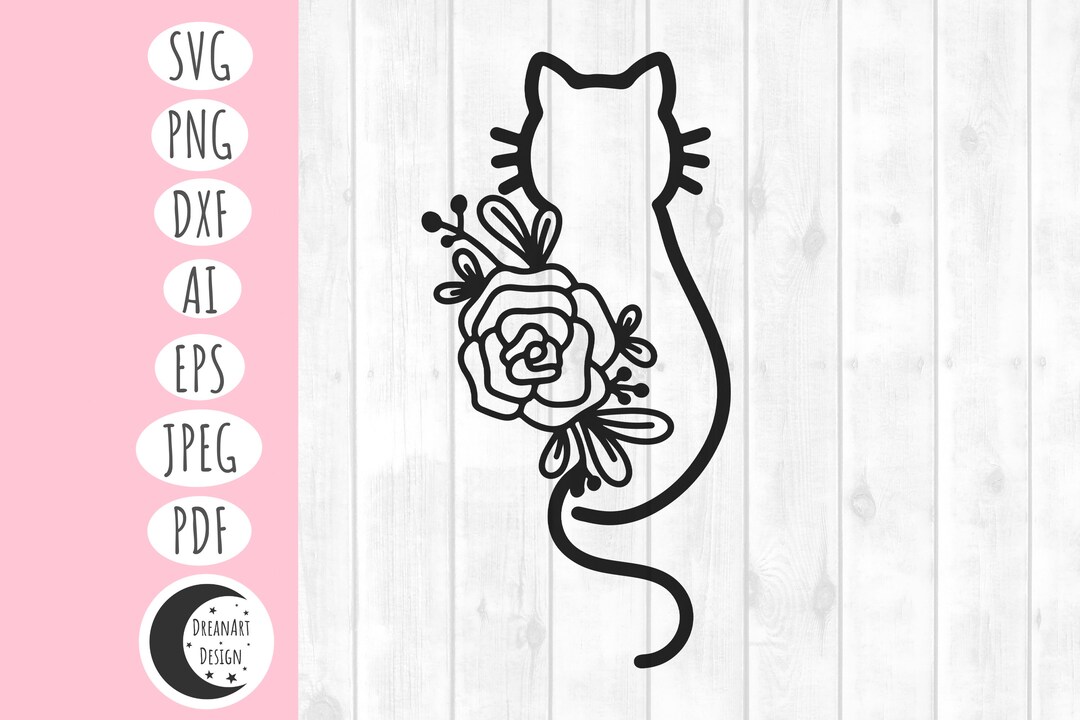 Floral Cat SVG: Boho Kitty Outline, Cricut Silhouette (digital Files ...