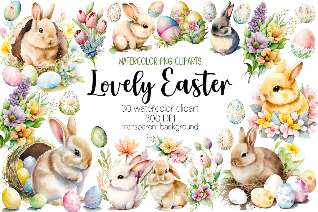 Watercolor Easter Clipart Bundle, Easter Clipart, Easter Png ...