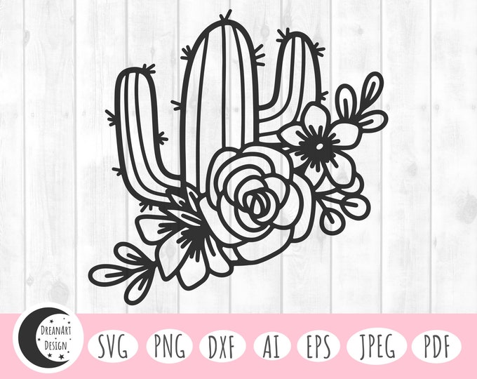 Cactus Lineart Bundle, Cactus Svg, Cactus Clipart, Cactus Cricut ...