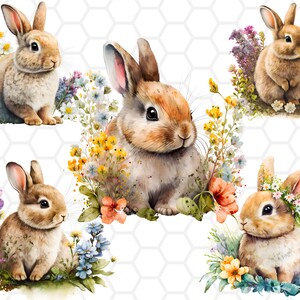 Watercolor Floral Easter Bunny Clipart Bundle, Easter Bunny Clipart ...