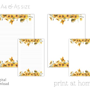 Printable Letter Paper, Sunflower Paper, Letter Writing Paper ...