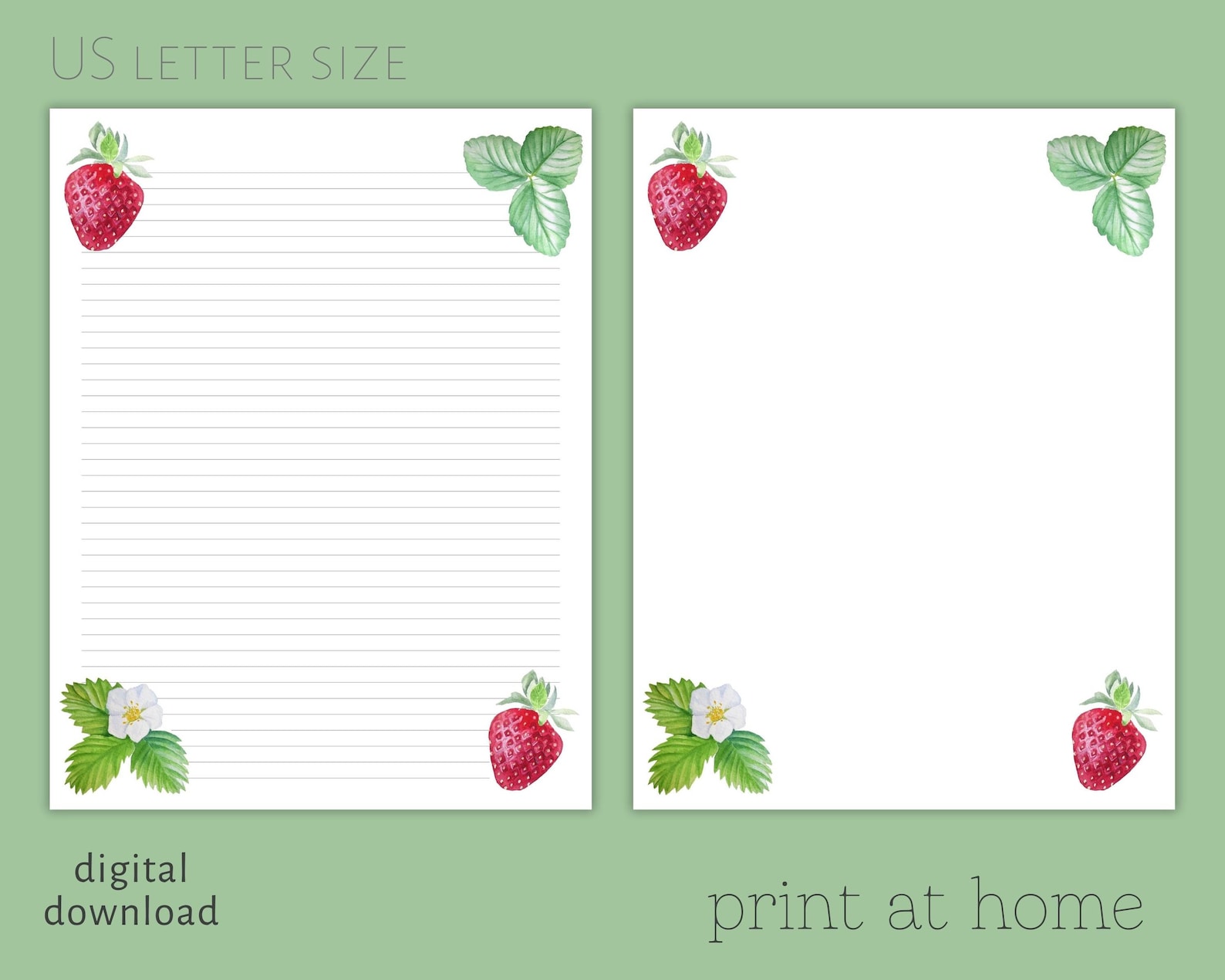 Printable Letter Paper Strawberry Paper Letter Writing | Etsy
