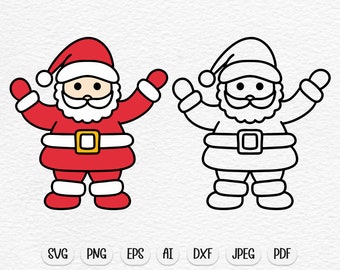 Santa SVG Cute Santa Outline Cut File Cricut Silhouette Santa Claus ...