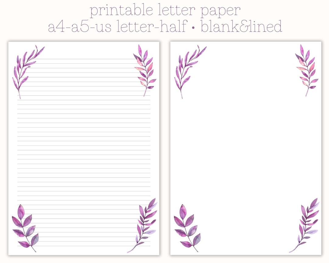 Watercolor Leaves, Printable Letter Paper, Writing Paper, Letter ...