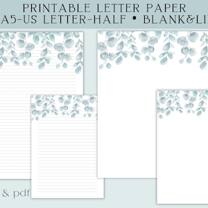 Blue Leaves Printable Stationary, Printable Writing Paper, Printable ...