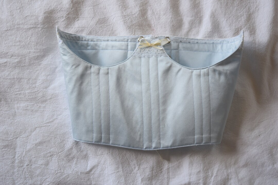 Baby Blue Silk and Lace Underbust Corset With Ribbon Detailing, Antique ...