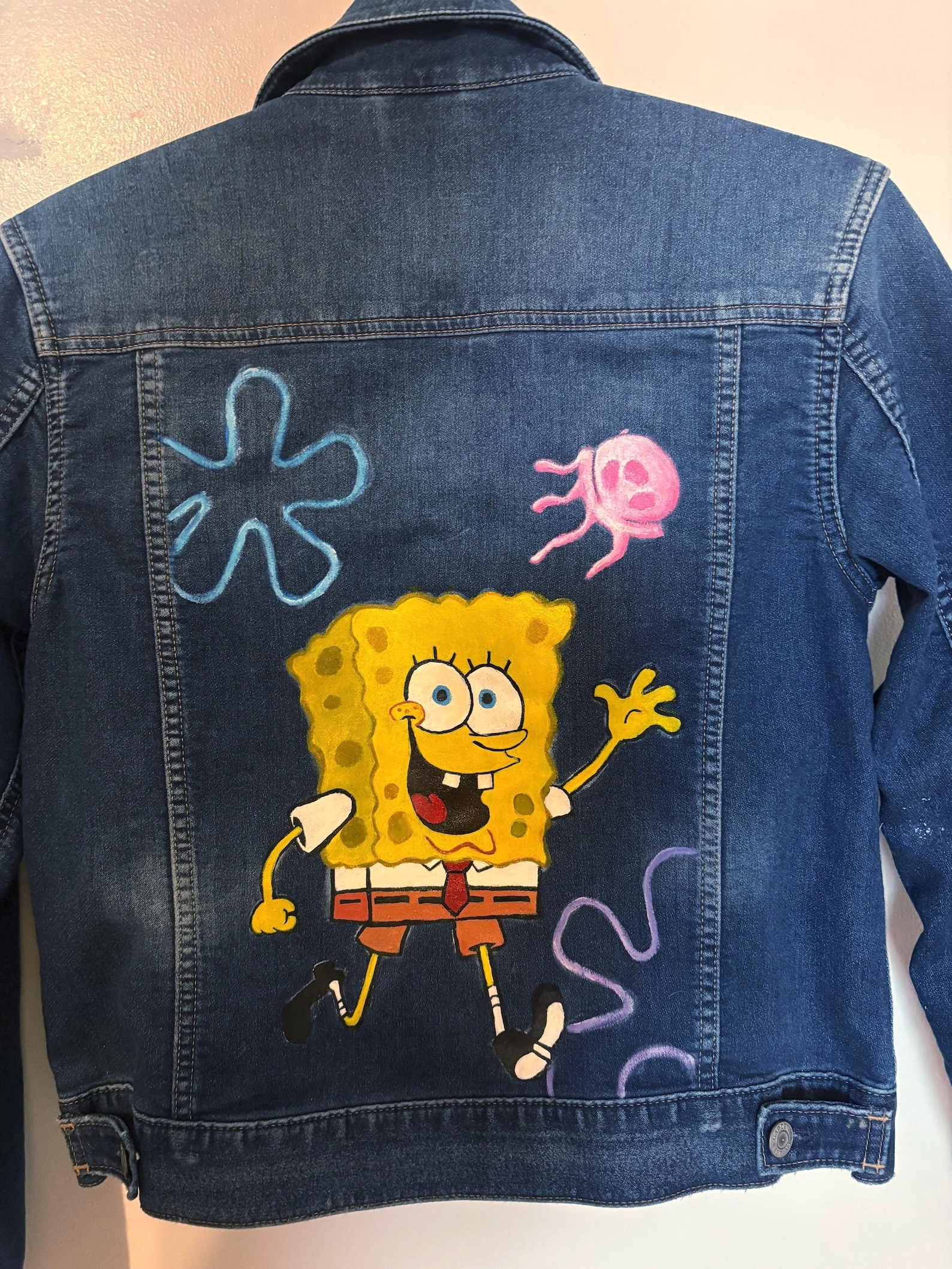 Spongebob Inspired, Hand Painted Kid’s Jean Jacket Size XL, Ships From ...