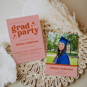 Retro Graduation Party Invite Simple Graduation Announcement Modern ...